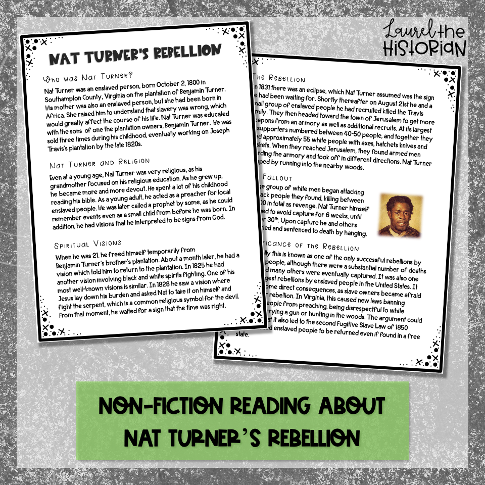 Nat Turner's Rebellion Reading Passage with Critical Thinking - Amped ...
