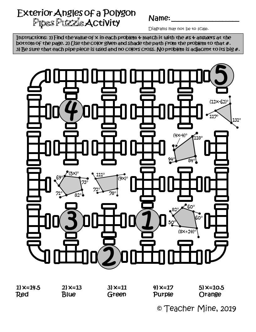 Exterior Angles of a Polygon - Pipes Puzzle Activity