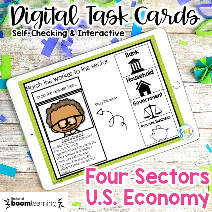 Sectors of U.S. Economy DIGITAL Task Cards | Boom Cards | DISTANCE LEARNING
