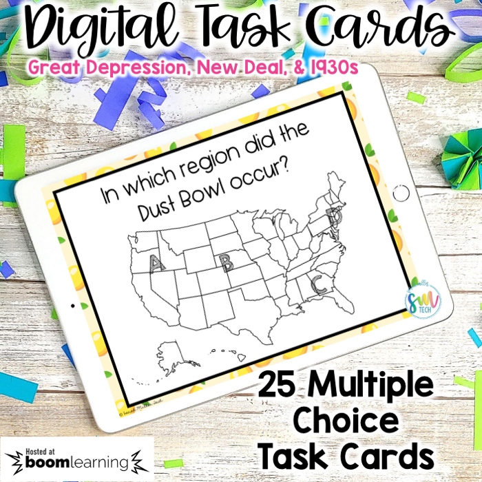 Great Depression & New Deal DIGITAL Task Cards | DISTANCE LEARNING | SS5H3