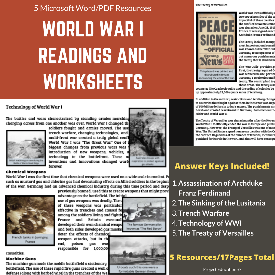 World War I Readings and Worksheets