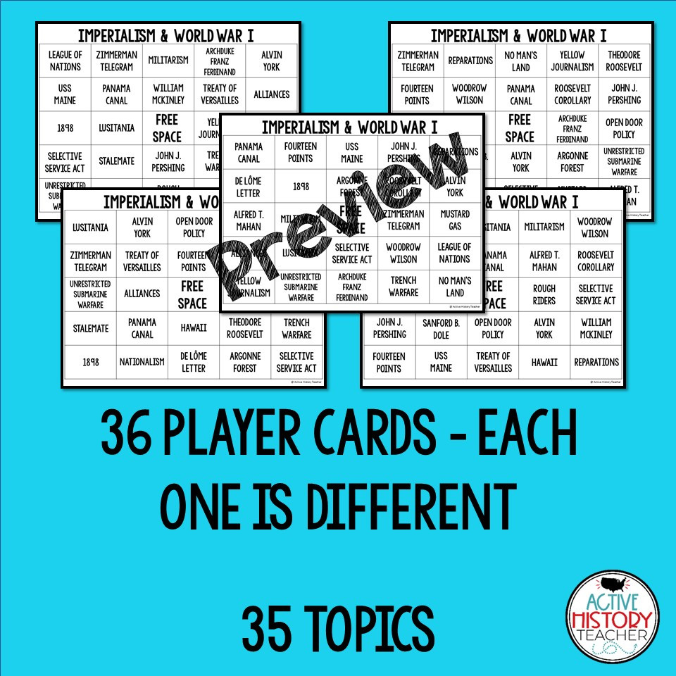 Imperialism & WWI Bingo