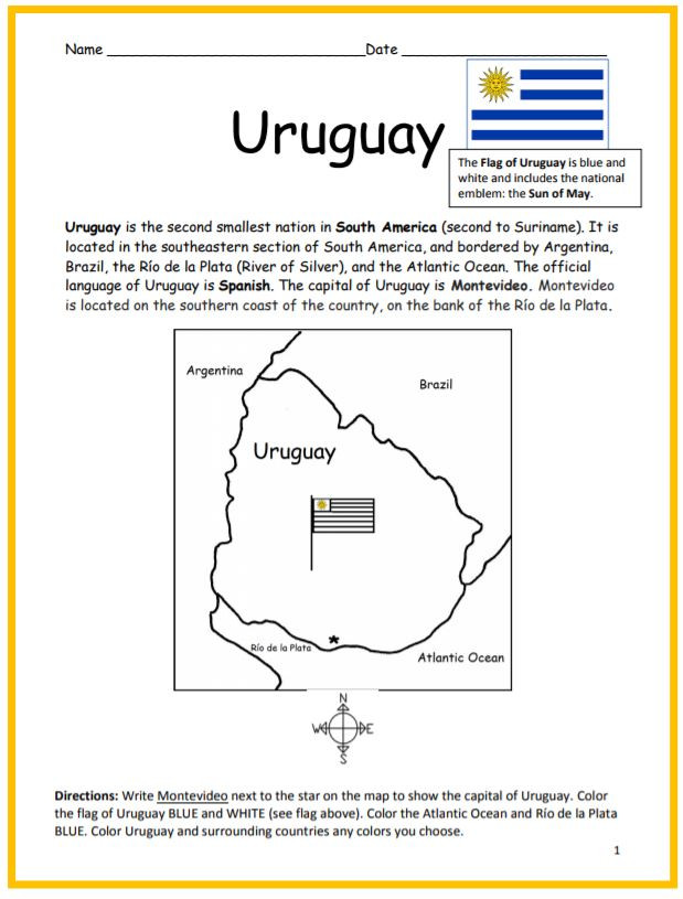 Color and Learn Geography - Uruguay - Amped Up Learning