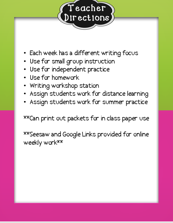 8 Weeks Weekly Writing (Summer, Distance, Classroom)