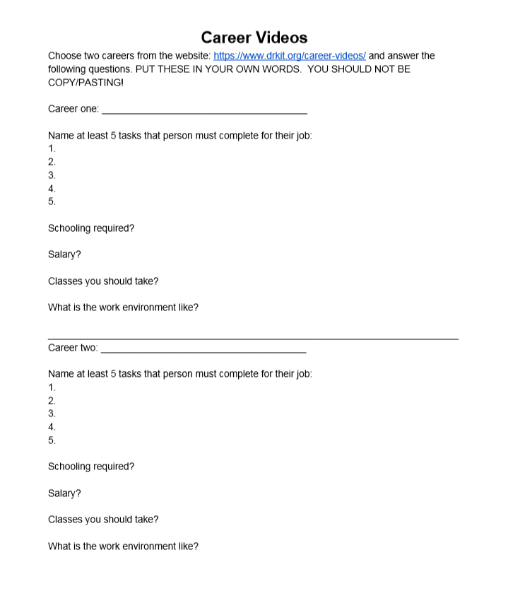 Career Video Worksheet - Amped Up Learning