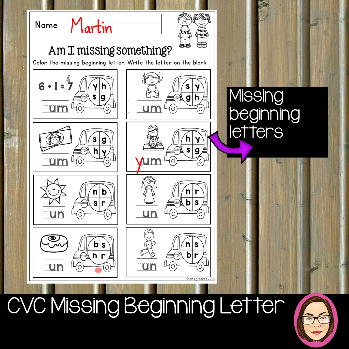 CVC A to U WORD WORK MISSING BEGINNING LETTER DIGITAL and PRINT BUNDLE