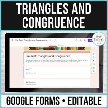 FREEBIE Triangles and Congruence Pre-Test or Review