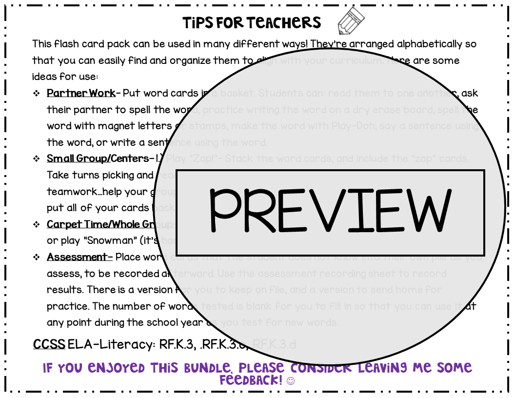 Sight Word Flash Cards with Assessment Sheet and Family Letter FREEBIE