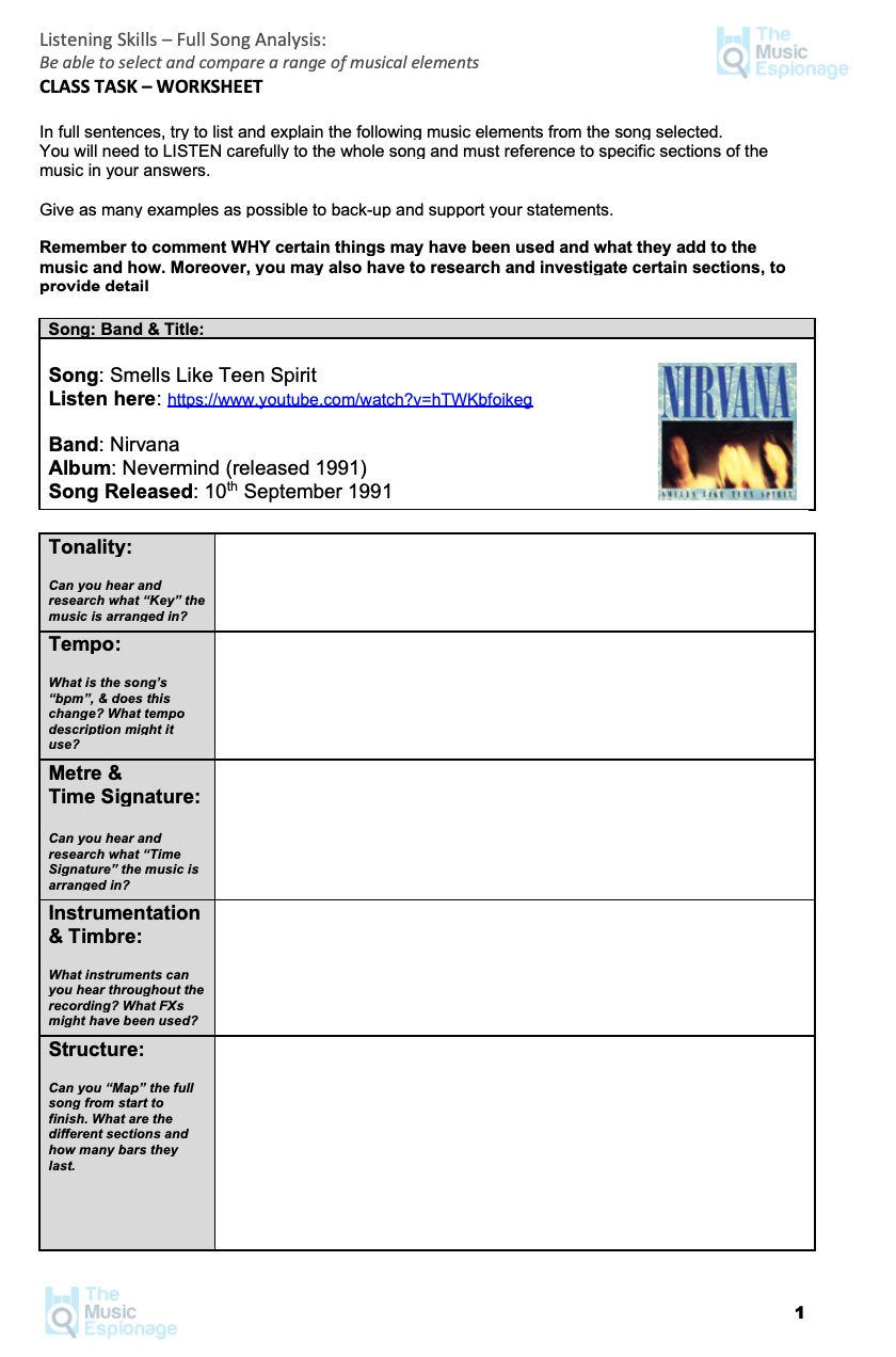 Nirvana - Smells Like Teen Spirit - LISTENING SKILLS
