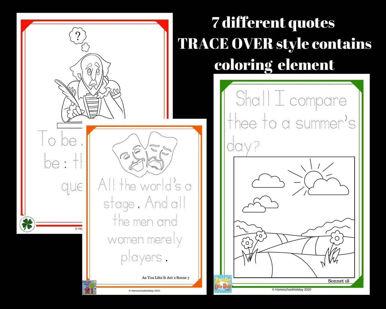 Quotes from Shakespeare Copywork and QR codes to watch!
