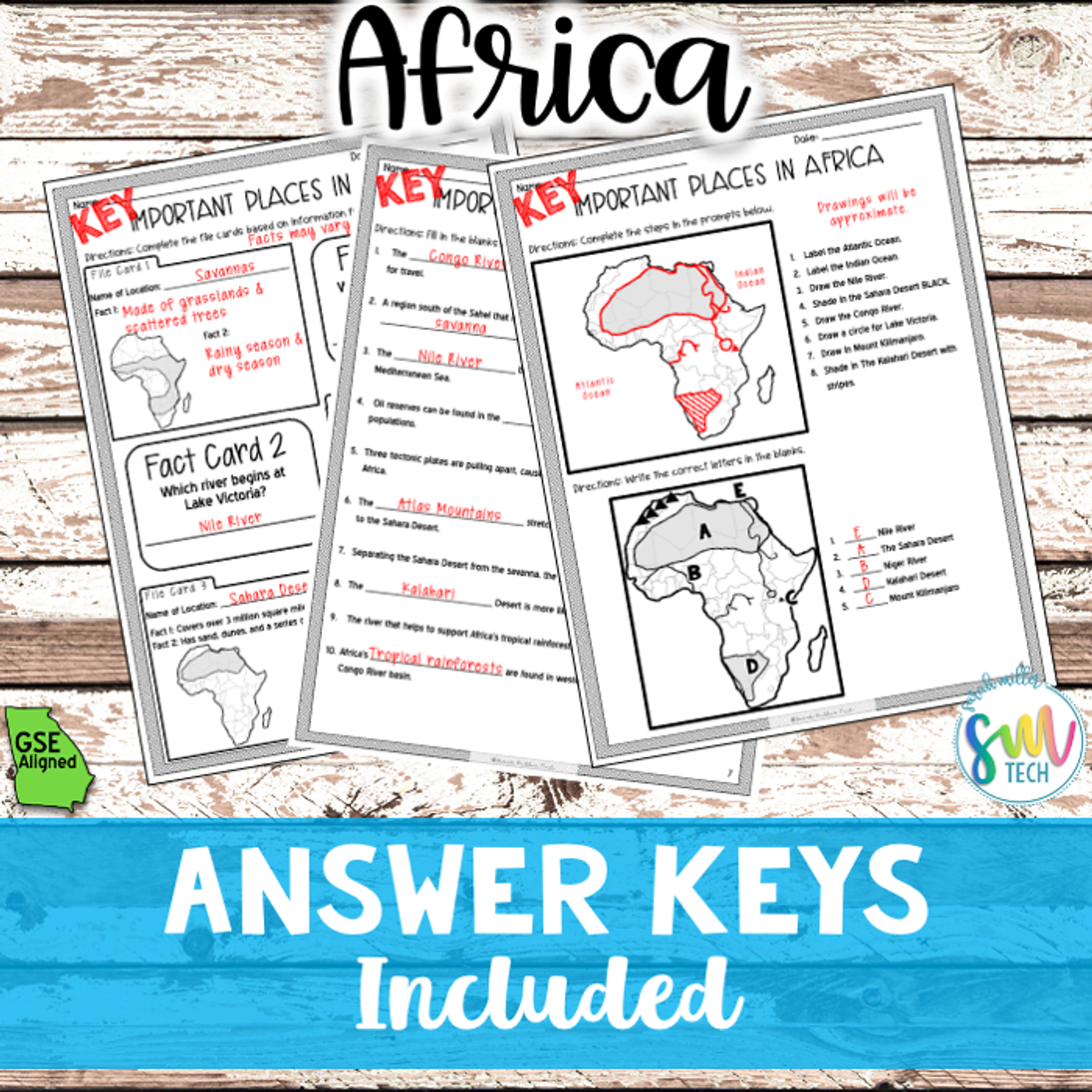 Geography in Africa Reading Activity Packet (SS7G1, SS7G1a)