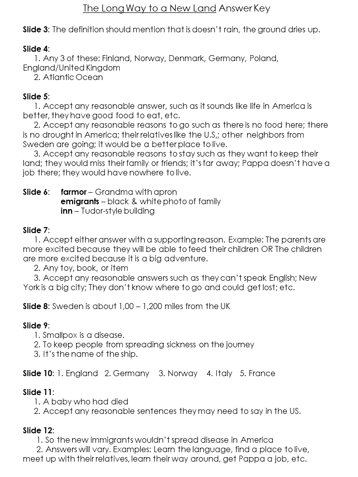 The Long Way to a New Land Digital Novel Study in Google Slides