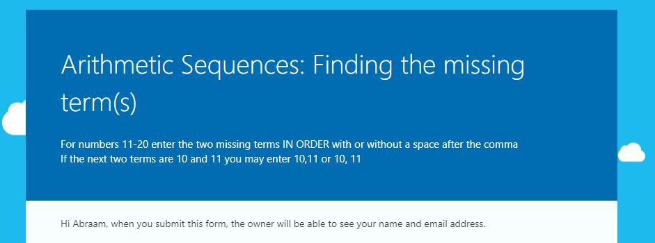 Arithmetic Sequences: Finding the missing term(s) - Microsoft OneDrive ...