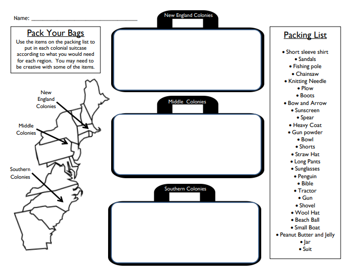 Thirteen Colonies - Pack Your Bags - Amped Up Learning