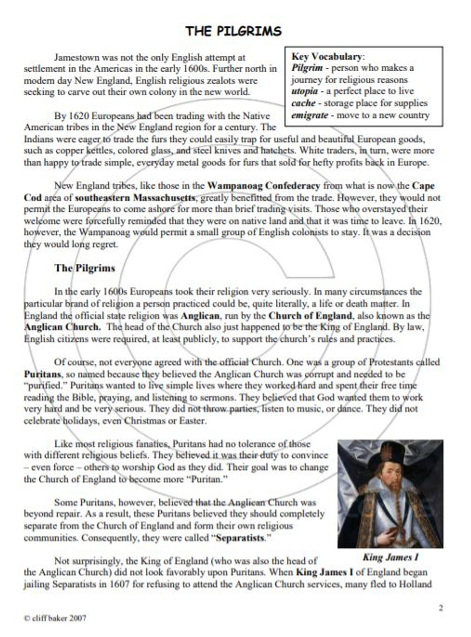 Pilgrims and Plymouth Colony mini-unit, including text - Amped Up Learning