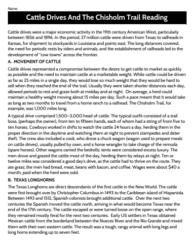 Cattle Drives and Chisholm Trail Lesson