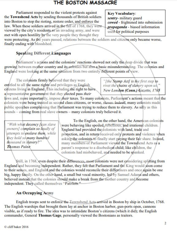 Boston Massacre Primary Source Analysis and Trial Activity, including ...