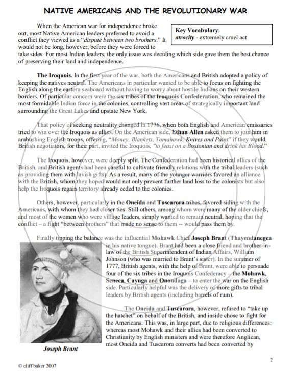 Native Americans and the American Revolution mini-unit, including text ...