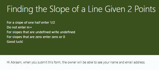 Finding the Slope of a Line given 2 Points: Microsoft Forms Quiz - 24 ...