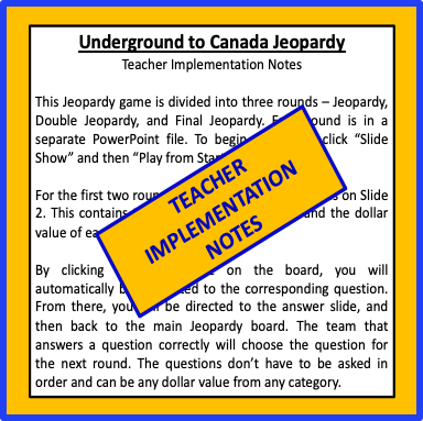 Underground to Canada Jeopardy