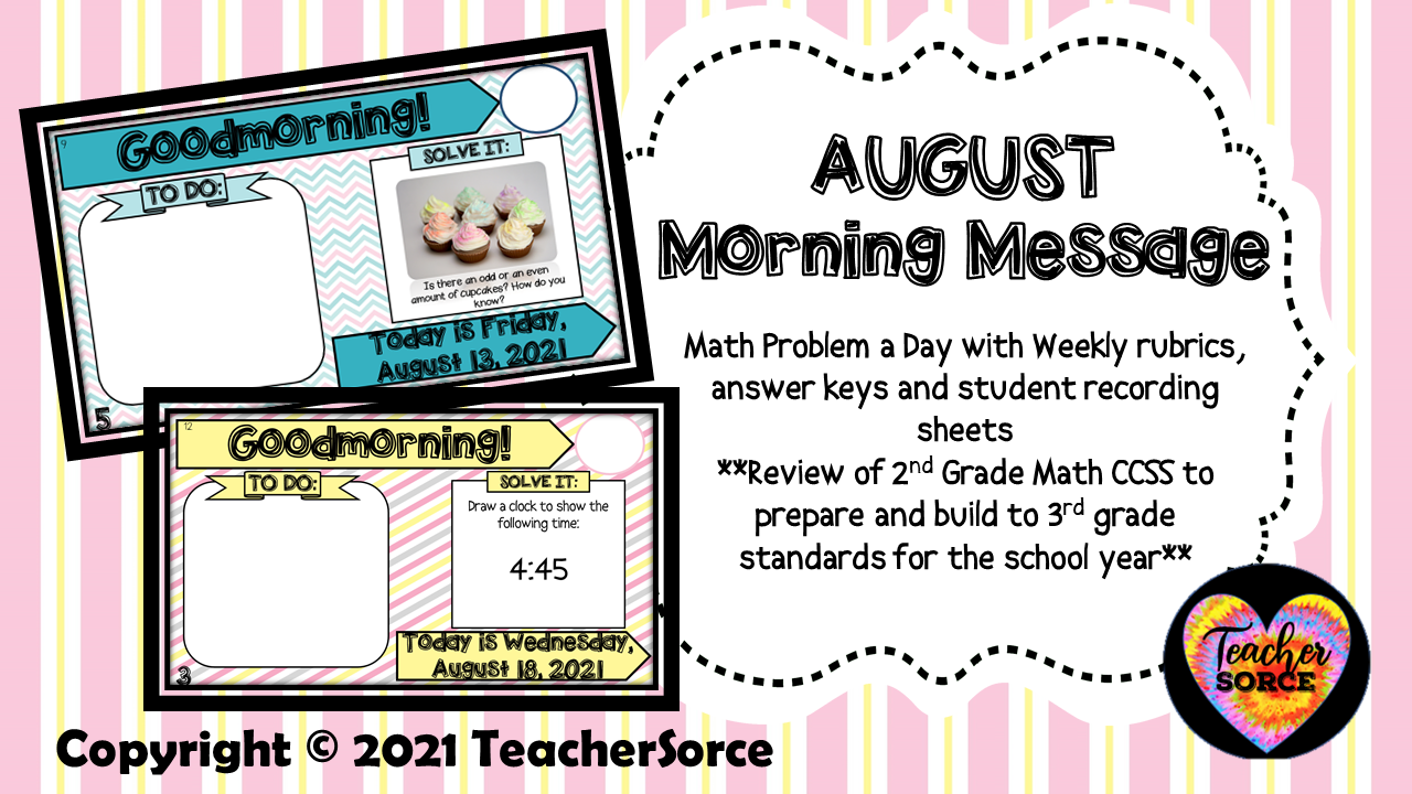 THIRD GRADE: 11 month bundle! Editable Morning Message Solve It (Aug ...