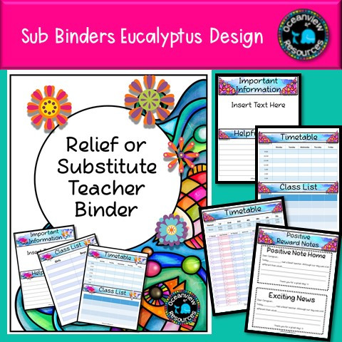 Sub Binder, Relief Teacher Binder - Doodle Flowers Design - Amped Up ...
