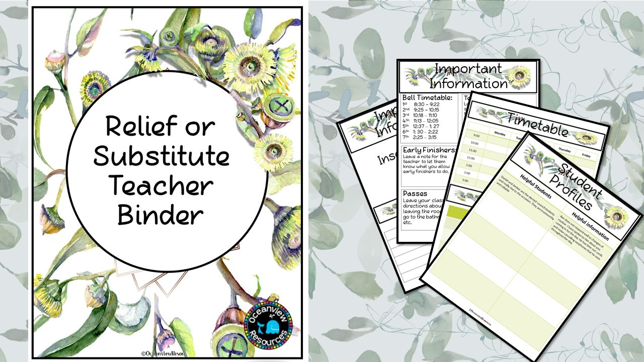 Sub Binder, Relief Teacher Binder - Eucalyptus Design - Amped Up Learning