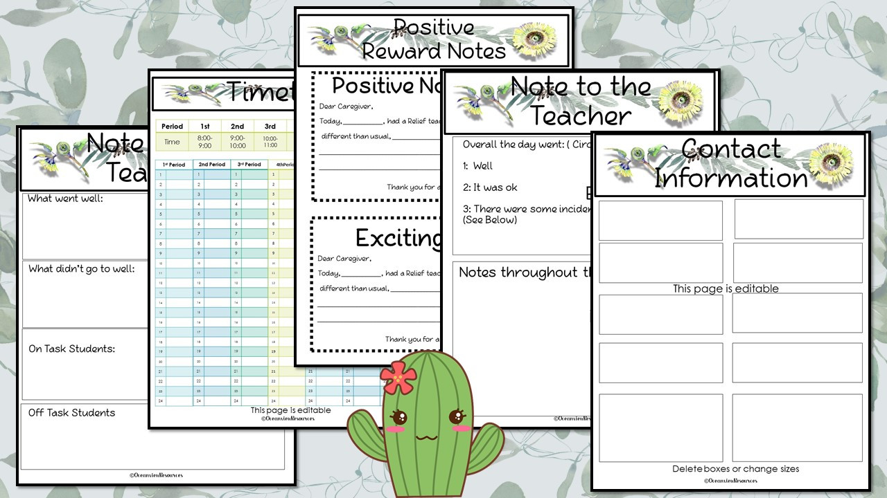Sub Binder, Relief Teacher Binder - Eucalyptus Design - Amped Up Learning