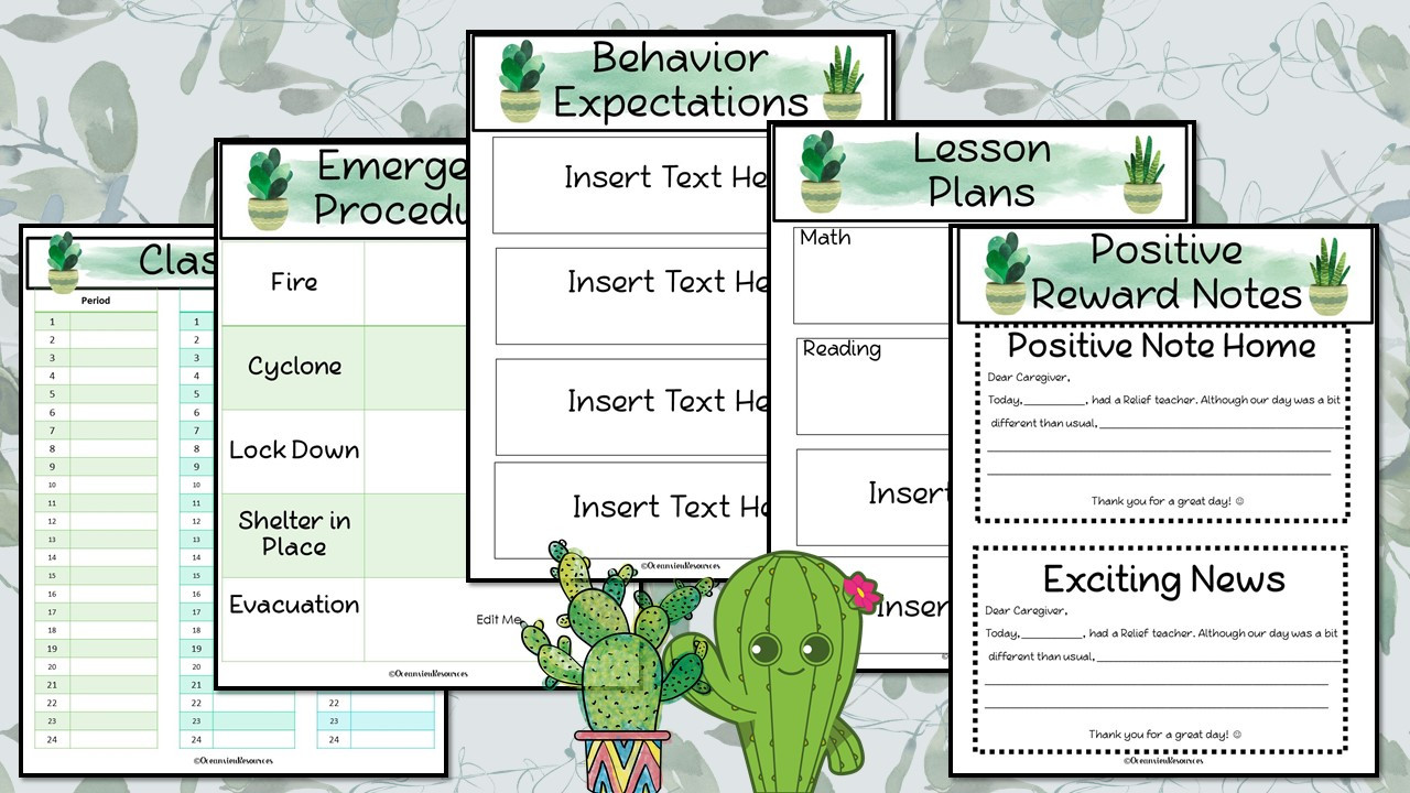 Sub Binder, Relief Teacher Binder - Eucalyptus Design - Amped Up Learning