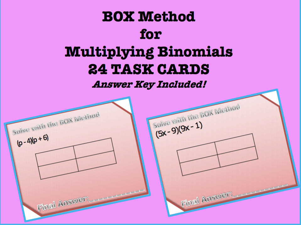 BOX Method for Multiplying Binomials: Task Cards - Amped Up Learning