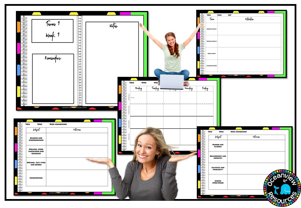 Teacher Planner Binder- Black with bright polka dots - Amped Up Learning