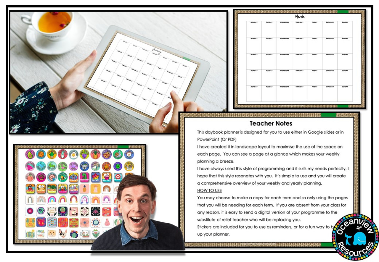 Daybook Planner for Teachers- BURLAP AND CACTUS - Amped Up Learning