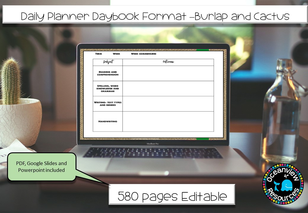 Daybook Planner for Teachers- BURLAP AND CACTUS - Amped Up Learning