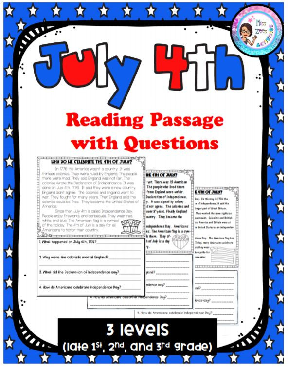 4th of July Reading Passage with Comprehension Questions - Amped Up ...