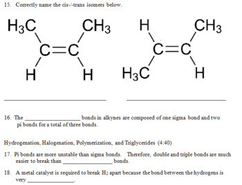 Crash Course Chemistry Video Worksheet 41: Alkenes & Alkynes (Distance ...