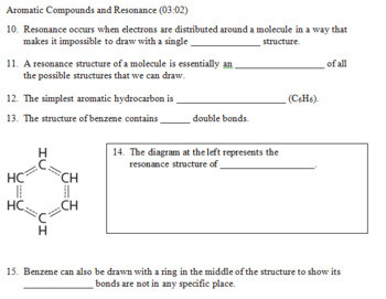 Crash Course Chemistry Video Worksheet 42:Aromatic/Cyclic Compounds ...