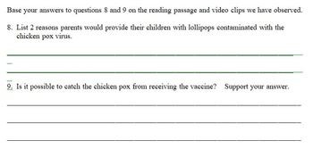 Chicken Pox Parties Activity (Distance Learning)