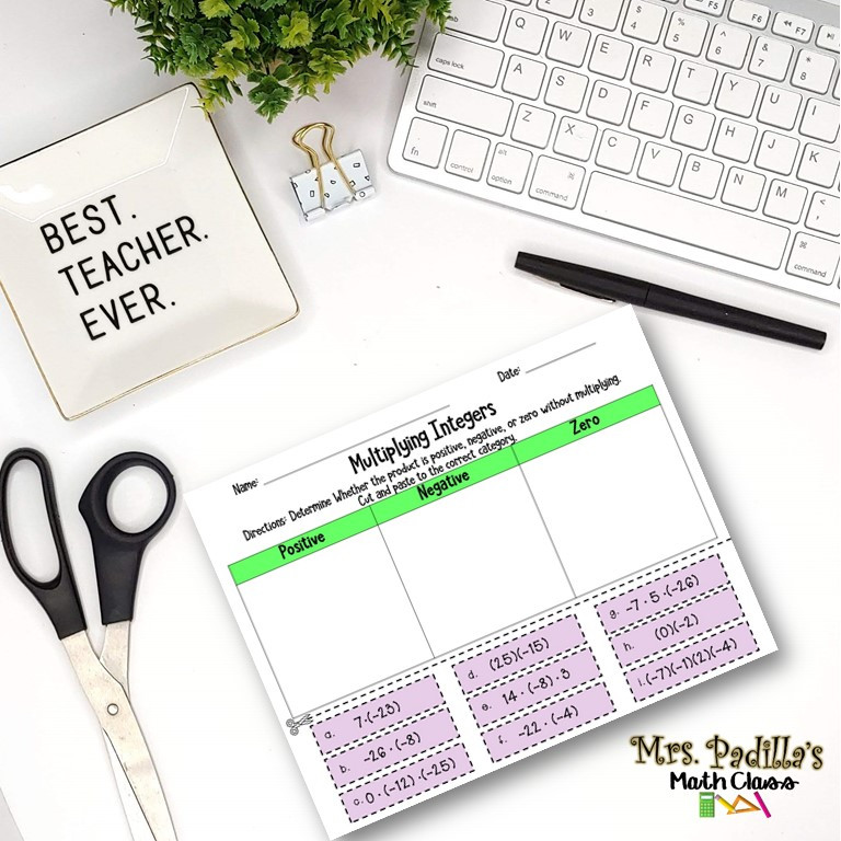 Multiplying Integers Activity Pack