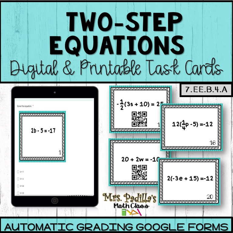 Two-step Equations Digital/Printable/QR codes Task Cards - Amped Up ...