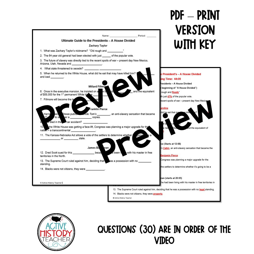 Ultimate Guide to the Presidents Video Worksheet Part 3 Print and ...