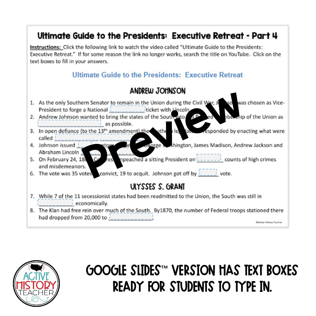 Ultimate Guide to the Presidents Video Worksheet Part 4 Print and ...