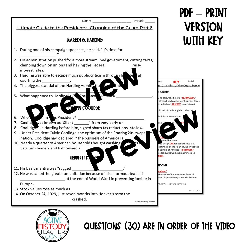 Ultimate Guide to the Presidents Video Worksheet Part 6 Print and ...