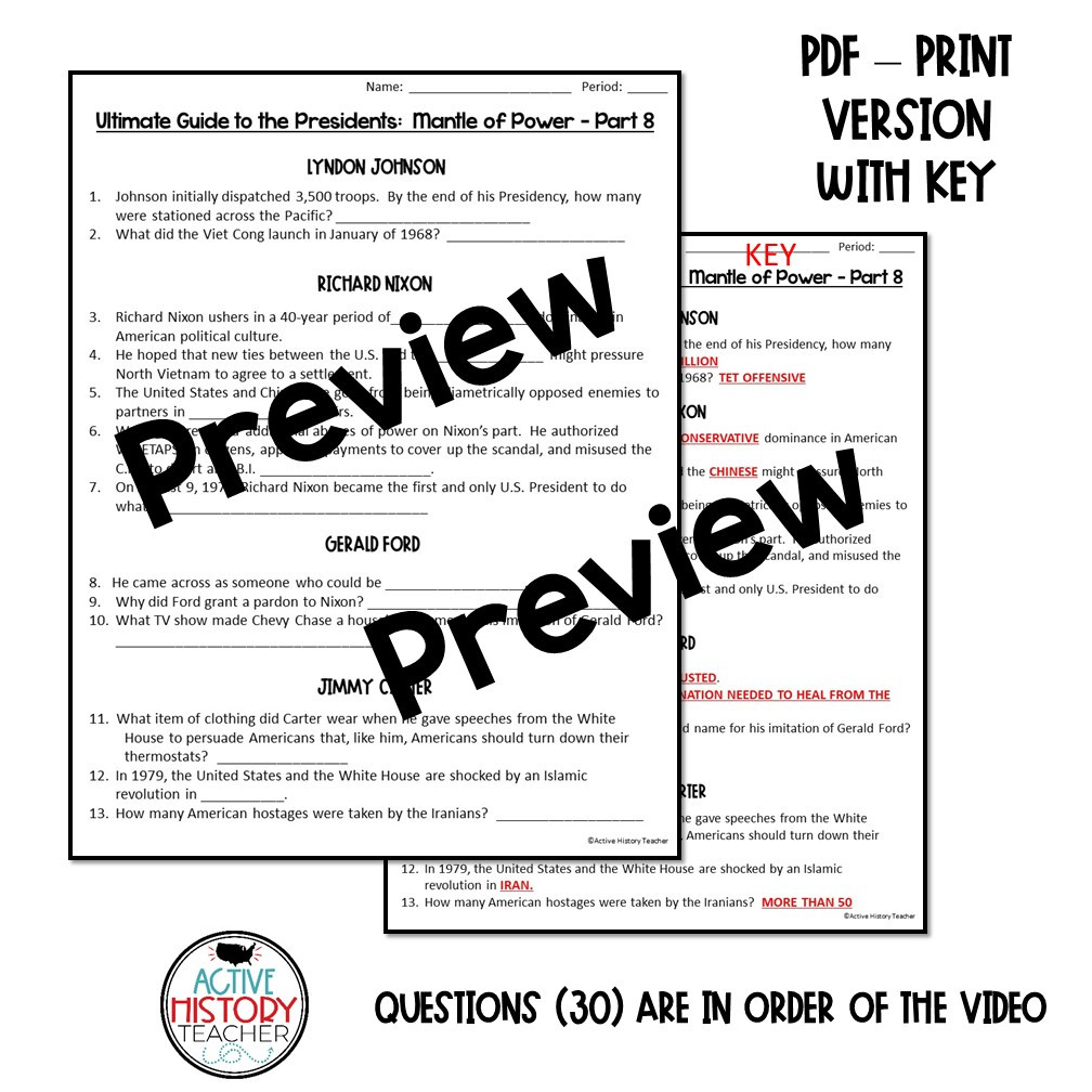 Ultimate Guide to the Presidents Video Worksheet Part 8 Print and ...