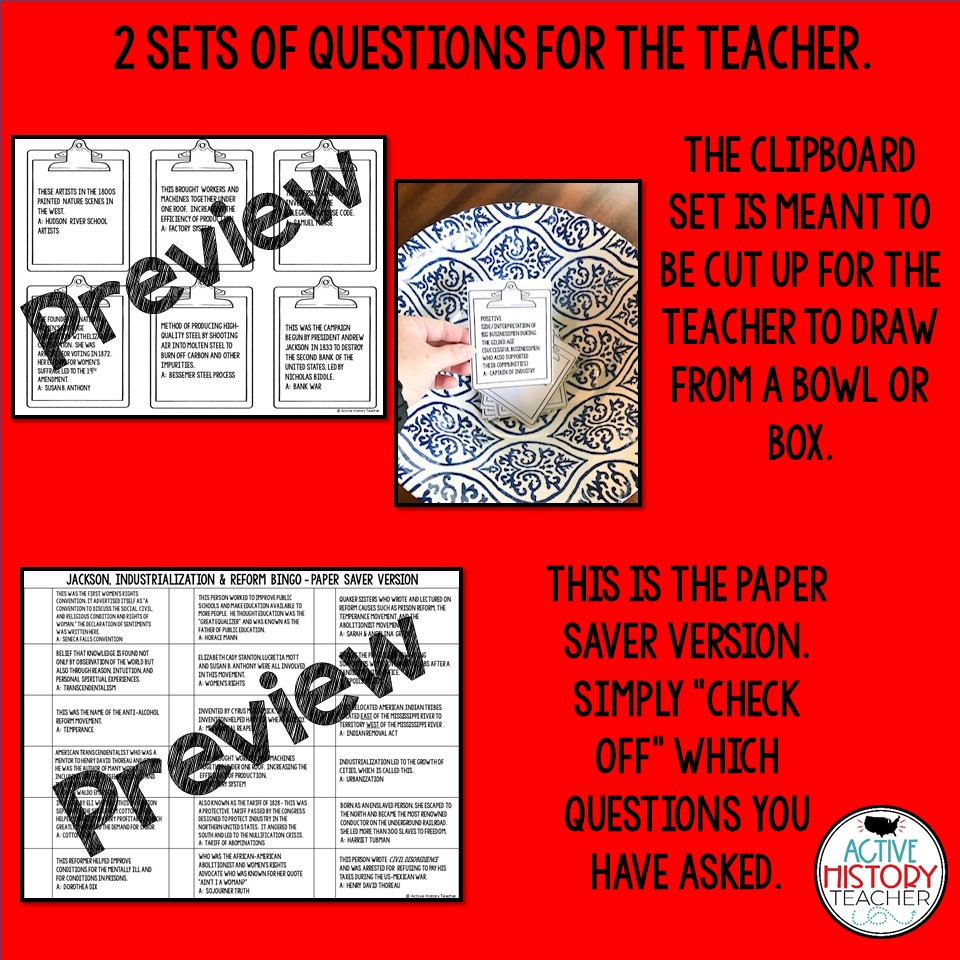 Jackson Industrialization and Reform BINGO - Amped Up Learning