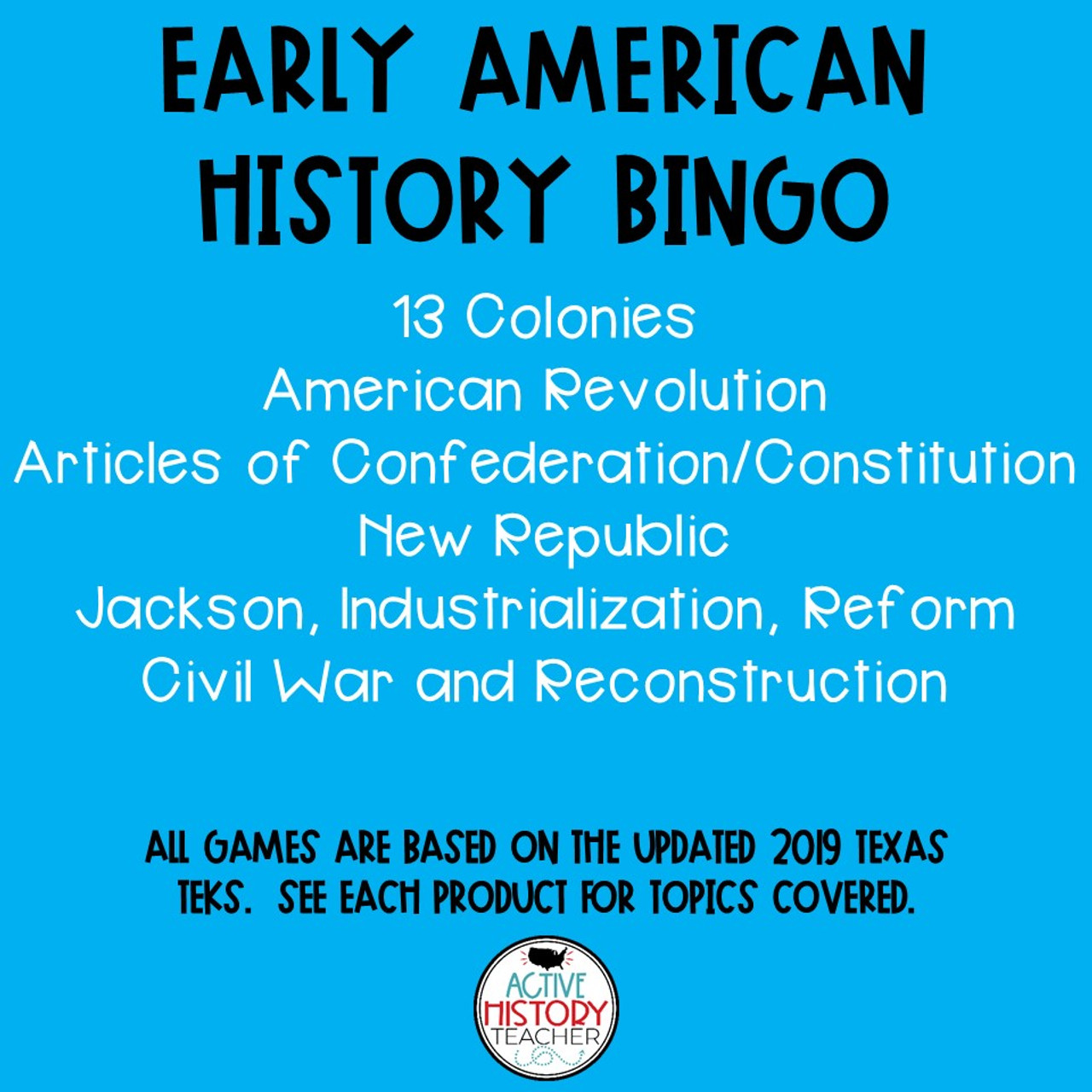 US History Review Game BINGO Bundle 13 Colonies to Reconstruction STAAR ...