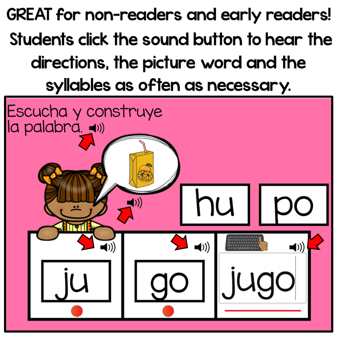 BOOM Cards Escucha y construye palabras de dos sílabas. Distance ...