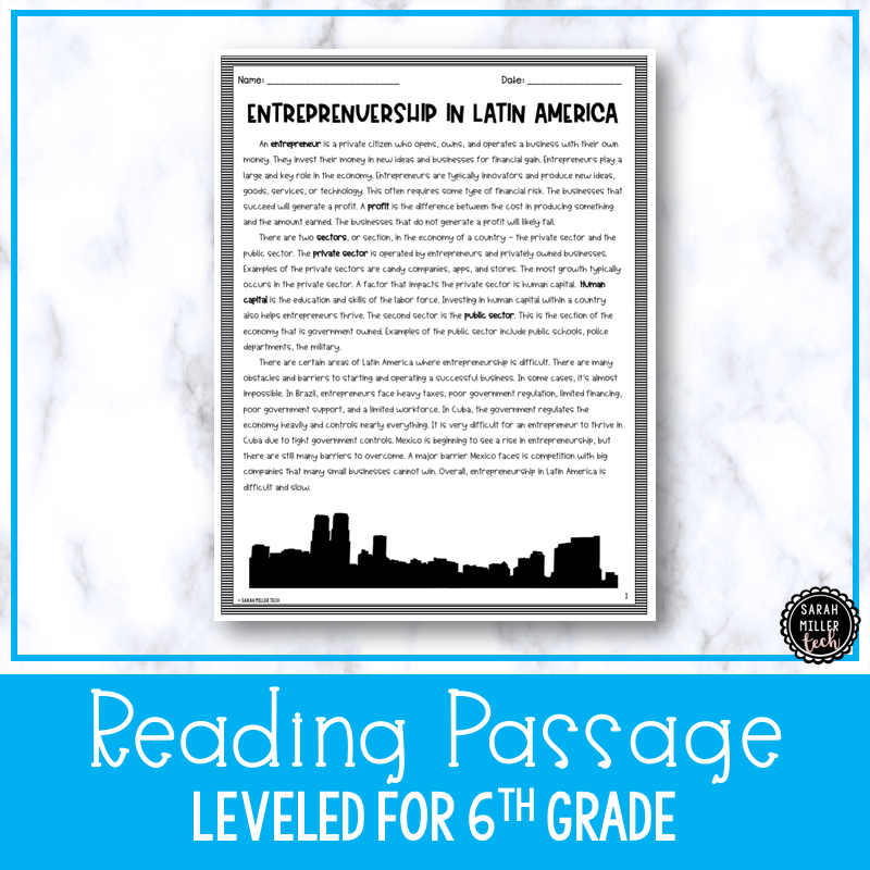 Entrepreneurship in Latin America Reading Activity (SS6E3, SS6E3e ...