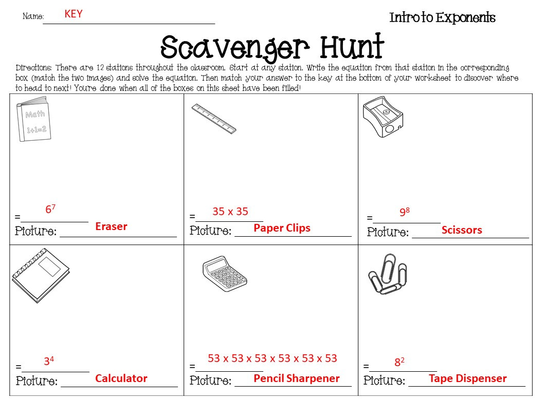 Exponents Introduction Scavenger Hunt - Amped Up Learning