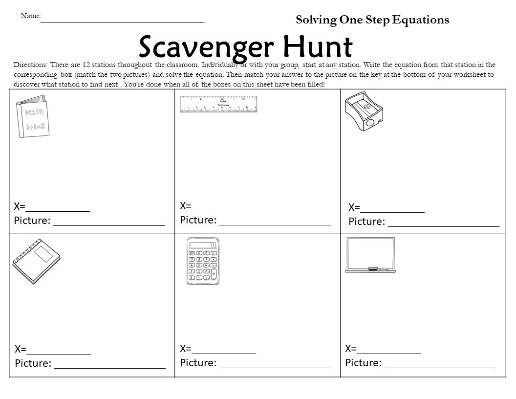 One Step Equations Scavenger Hunt - Amped Up Learning