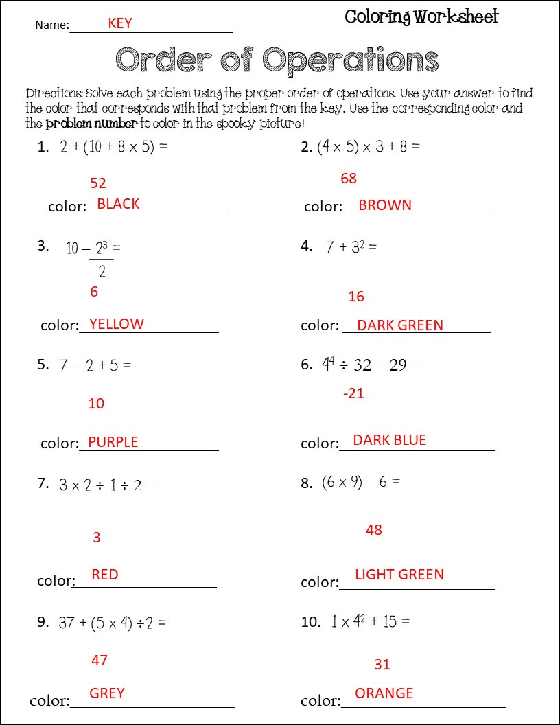 Halloween Order of Operations Coloring Activity - Amped Up Learning